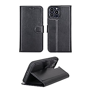 VENOULT Compatible with iPhone 14 Plus Wallet Case for Man or Women, 14 Pro / 14 Pro MAX / 13 MAX Full Grain Genuine Leather Detachable, Compatible Magsafe Wireless Charging and Car Mount, HANDMADE