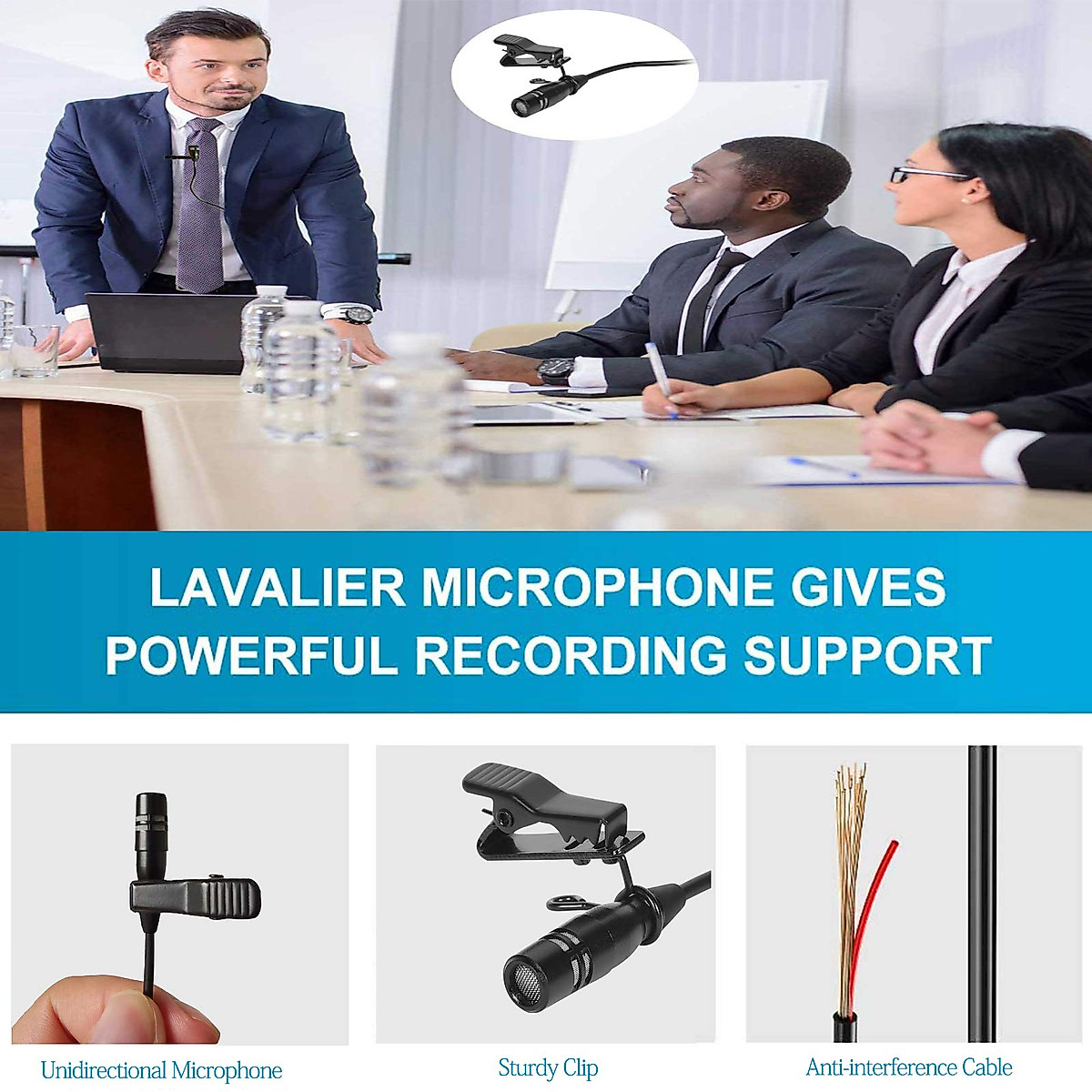 Sujeetec Lavalier Microphone Lapel Microphone Compatible with AKG Samson Wireless Transmitter - Unidirectional Condenser Mic - Mini XLR TA3F Plug