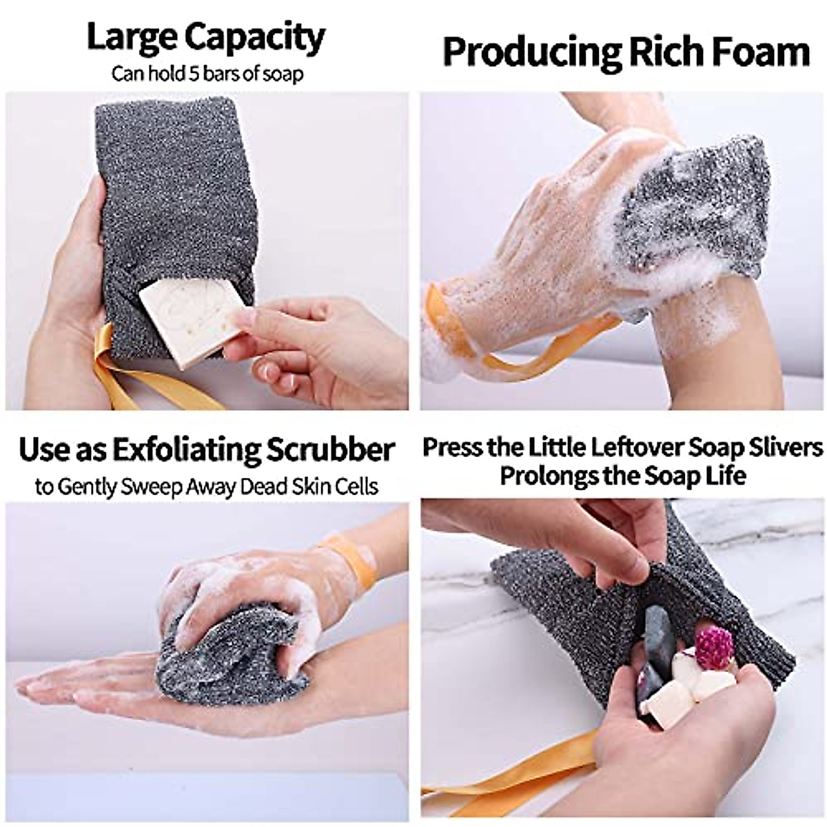 Antimbee 6-Pack Soap Pocket Exfoliating Soap Saver Pouch, Body Scrubber Rough Sponge Exfoliator for Bath or Shower, Gray Mesh Bar Soap Foam Lather Pouch