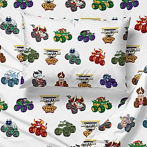 Jay Franco Monster Jam Truckin' Pals 4 Piece Toddler Bed Set - Includes Comforter & Sheet Set - Bedding Features Grave Digger & Megalodon - Super Soft Fade Resistant Microfiber