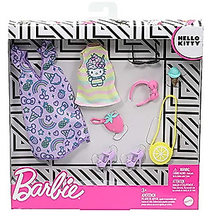 Barbie Storytelling Fashion Pack of Doll Clothes Inspired by Hello Kitty & Friends: Dress, Top & 6 Sweet-Themed Accessories Dolls, Gift for 3 to 8 Year Olds