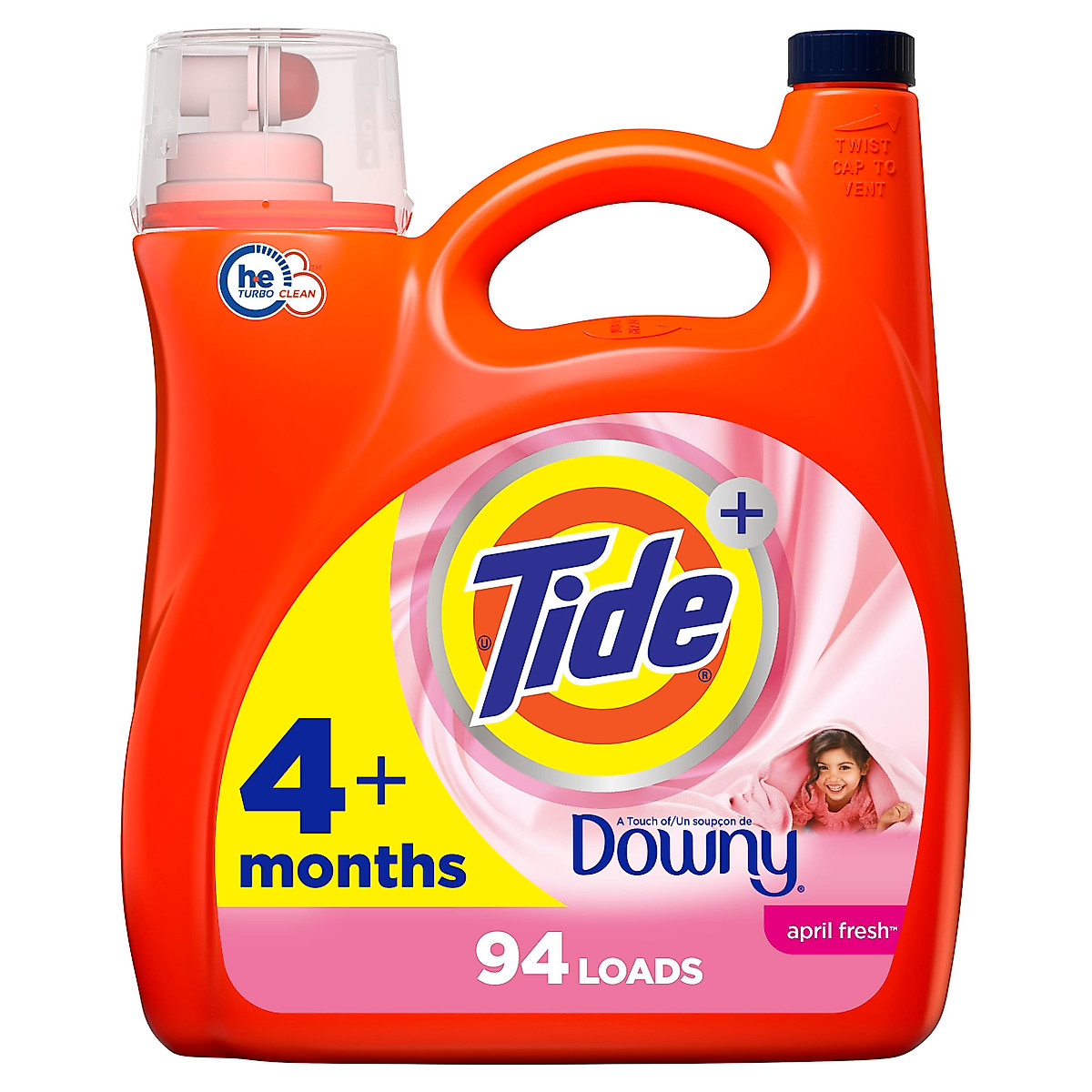 Tide plus Downy Liquid Laundry Detergent Soap, April Fresh Scent, HE Compatible, 94 Loads, 132 fl oz, Tide Laundry Detergent, Liquid Laundry Detergent