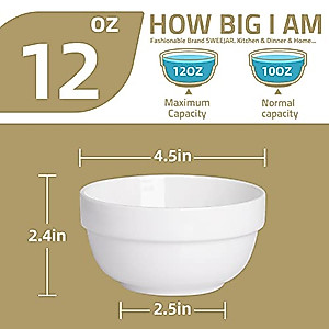 Sweejar Porcelain Desssert Bowls, 12 Ounce Rice Bowls, Portion Control Ceral Bowls, Small Bowls for Ice Cream, Fruits, Salad, Side Dish, Set of 4 (Off-White)