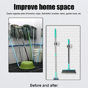 PEUTIER 6 Pcs Broom Holders, Wall Mount Broom Holder Organizer Heavy Duty Broom Holder Stainless Steel Broom Holder for Kitchen Bathroom Laundry Room Garage