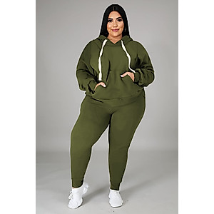 Tycorwd Women's Plus Size Two Piece Outfits Sweatsuits Sets Long Sleeve Loungewear Tracksuit Sets Dark green-3XL