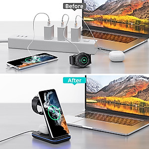 Wireless Charger for Samsung, 3 in 1 Fast Charging Station for Samsung Galaxy S23/S22/S21/S20/S10/Note 20/10, Wireless Charging Stand for Galaxy Watch5/Pro/4/Active 2/1, Buds/Buds+/Pro/Live/Buds2