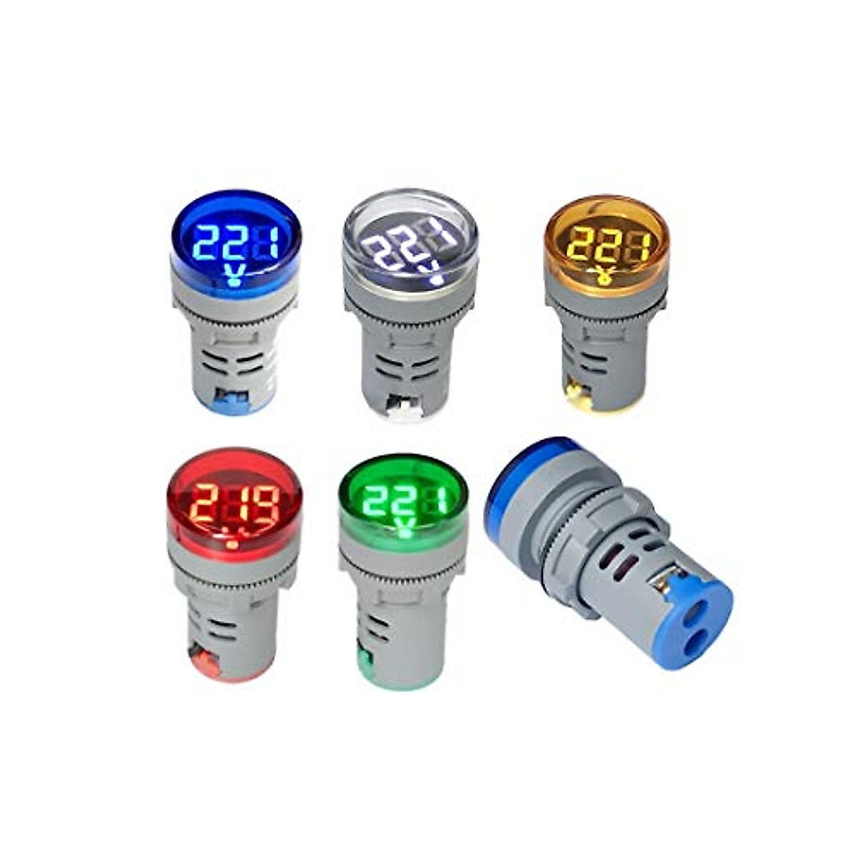 NOYITO 80-500V AC Digital Voltmeter 110V 220V 380V Red Green Yellow Blue White LCD Digital Display Small Round Head (Pack of 2) (White)