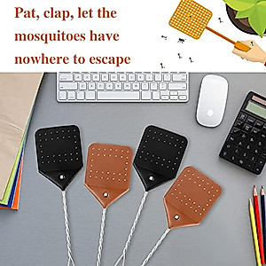 8 Pack 17" Leather Fly Swatter Manual Heavy Duty Flyswatter with Long Handle Rustic Wasp Swatter for Kitchen Home Indoor Outdoor Flies (Black, Brown, Metal Handle)