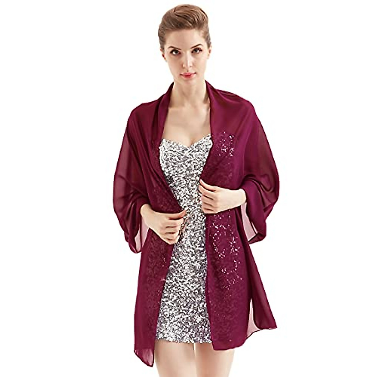 Alivila.Y Fashion Womens Chiffon Scarf Wrap Bridal Wedding Scarves Shawl for Bridesmaid-Burgundy Chiffon