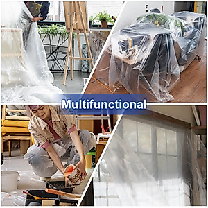 PROMORE 9x12 Ft 1-Mil Clear Plastic Drop Cloth - Thickened Painter's Sheet for Painting, Furniture, Walls, and Floor Protection (108 Sq Ft)