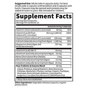 Garden of Life Raw Calcium Supplement for Women and Men - Vitamin Code Made from Whole Foods with Magnesium, K2, Vitamin D3 and Vitamin C Plus Probiotics for Digestion, 60 Capsules