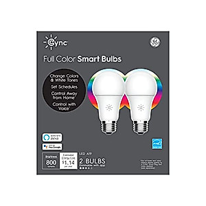 GE CYNC Smart LED Light Bulbs, Color Changing, Bluetooth Enabled, Christmas Lights and Holiday Décor, Works with Alexa and Google (2 Pack)