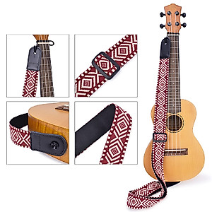 CLOUDMUSIC Tenor Concert Soprano Baritone Ukulele Strap Coloful Hawaii Floral Jacquard For Adult Size And Kids(Ethnic Red)