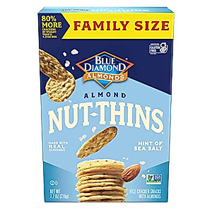 Blue Diamond Almonds Nut-Thins Gluten Free Cracker Crisps, Hint Of Sea Salt, Family Size, Sea Salt, 7.7 oz