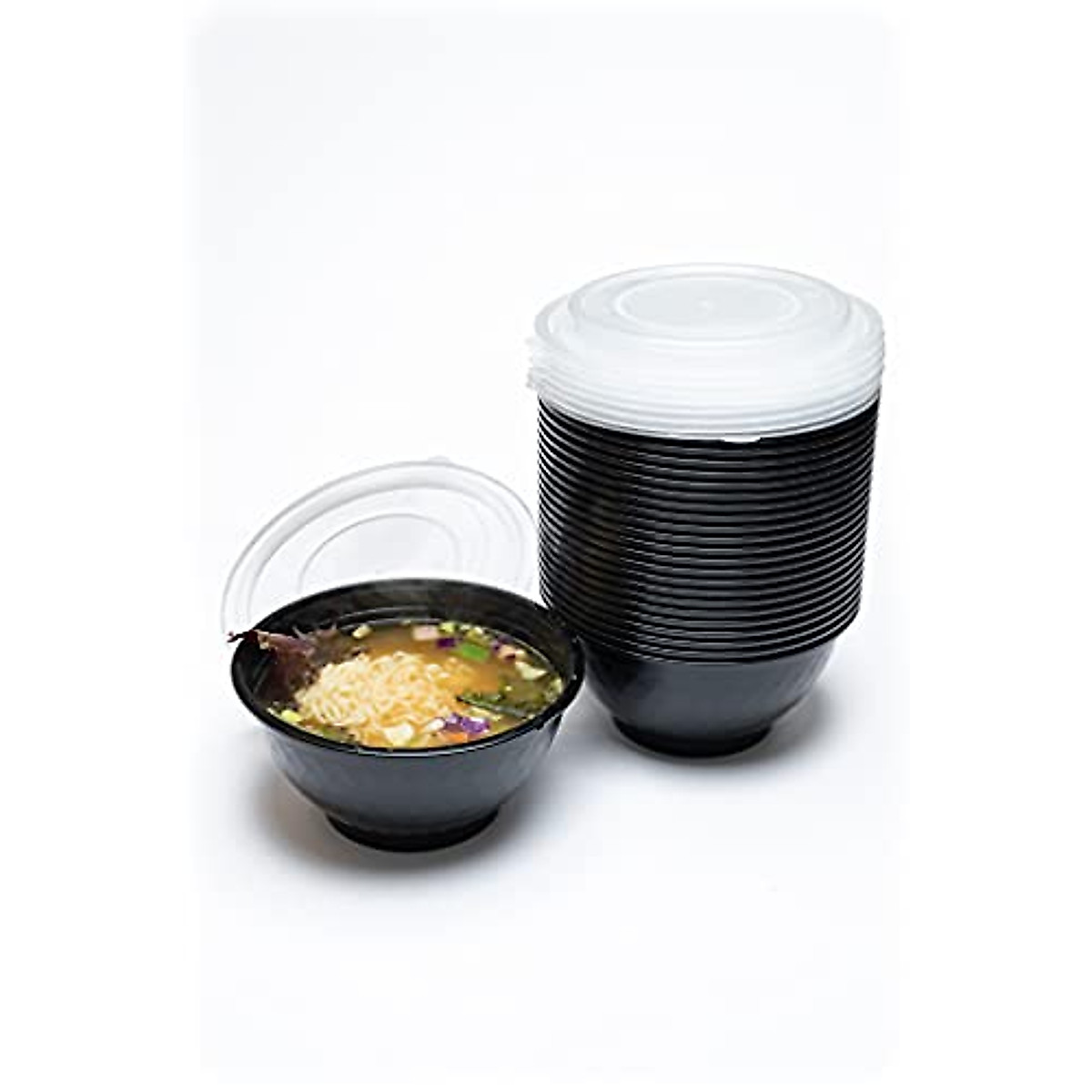BUHAYA 25 Meal Prep Containers 36oz | Noodle Bowl, Food Storage, Stackable, Reusable Food Storage Containers with Lids | Microwave, Dishwasher, Freezer Safe | Catering, Takeout Food Containers