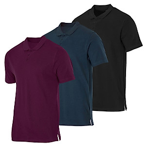 3 Pack: Men's Cotton Pique Men Quick Dry Fit Mens Polo Shirt Short Sleeve Button Collared Work Dress Tee Golf Tennis Clothing Active Wear Athletic Performance Tech Casual Dri-Fit T Shirts,Set 3-M
