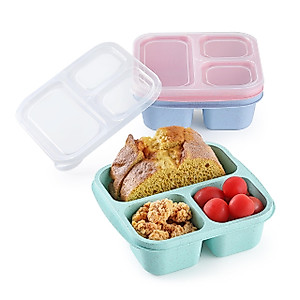 MONGSEW 3PCS Stackable Snack Box with 3 Compartments, Lunch Containers & Bento Box for Kids and Adults (3Pack, 3Colors)