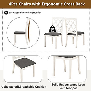 VilroCaz Modern Dining Table Set for 4, Mid-Century Solid Wood 5-Piece Round Set, 42'' with 4 Upholstered Chairs, Anti-Slip Pad and Splayed Feet Small Places (Brown-White)