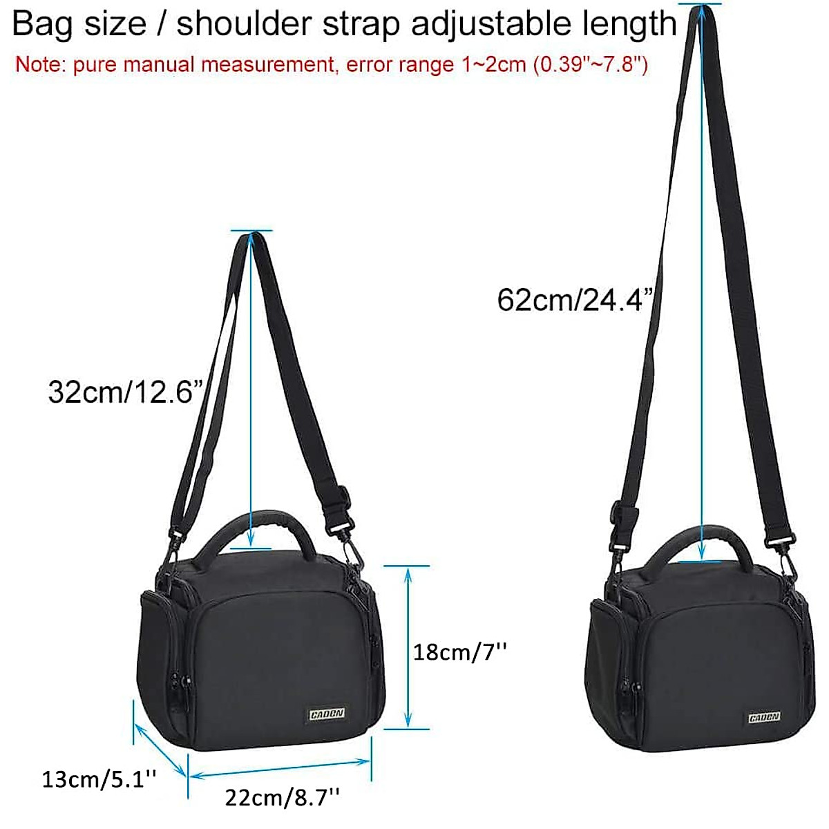 CADeN Camera Bag Sling Case with Rain Cover, Trolley Strap Camera Bag for Nikon, Canon, Sony SLR/DSLR Mirrorless Cameras and Lenses Waterproof (2.0 M, Black)