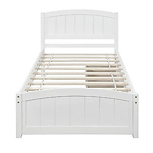 Twin Size Platform Bed with 2 Storage Drawers, Solid Wood Twin Bed Frame with Slat Support and Headboard for Kids, Teen, Adults, No Box Spring Needed(Twin, White)