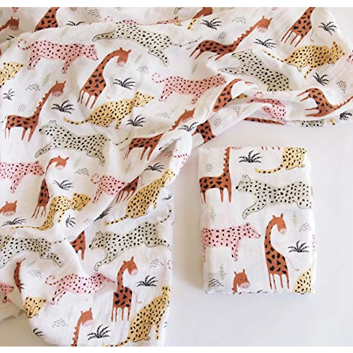 Aenne Baby Muslin Swaddle Blanket for Boys & Girls, Infant Toddler Quilt, Luxurious Wrap, Soft and Silky Stroller & Nursing Cover, Safari Animals Giraffe Cheetah Lion Blankie, Large 47"x 47", 1 Pack