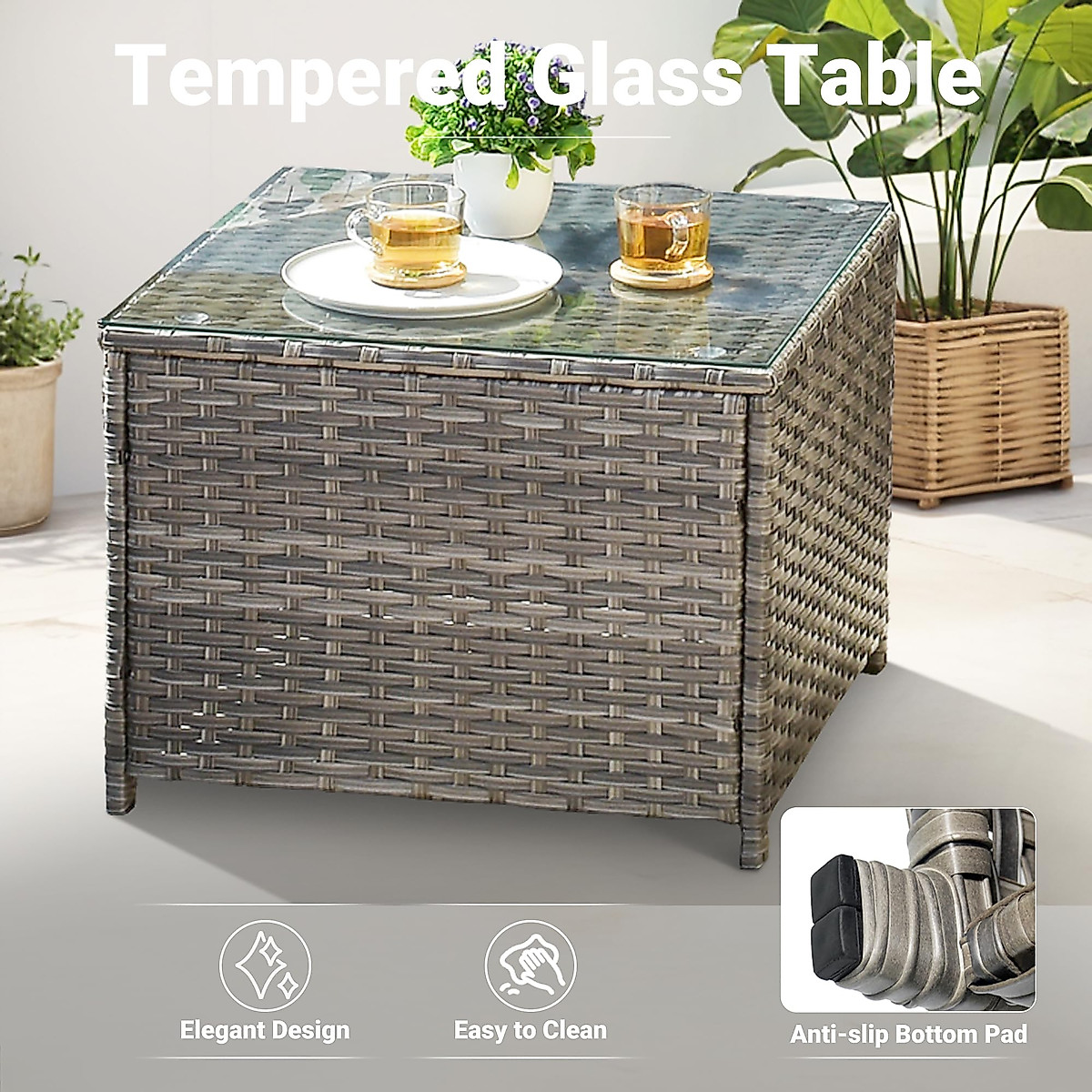 ovios Patio Furniture Set 7-Pieces Outdoor Wicker Sofa with Rocking Swivel Chairs and Coffee Table, High Back Conversation Set for Yard Deck Porch, Beige