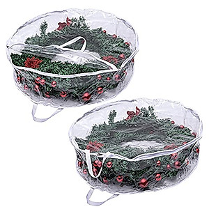 WDDH 2 Pack Wreath Storage Bag 30in | Clear Everyday Bag, Stores Two 30Inch Wreaths, Garland Holiday Container with Clear Window, Reinforced Handles and Dual Zipper, 30x8inch(White)