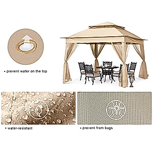 MASTERCANOPY Patio Gazebo Outdoor Pop Up Gazebo with Mesh Walls (11x11, Khaki)