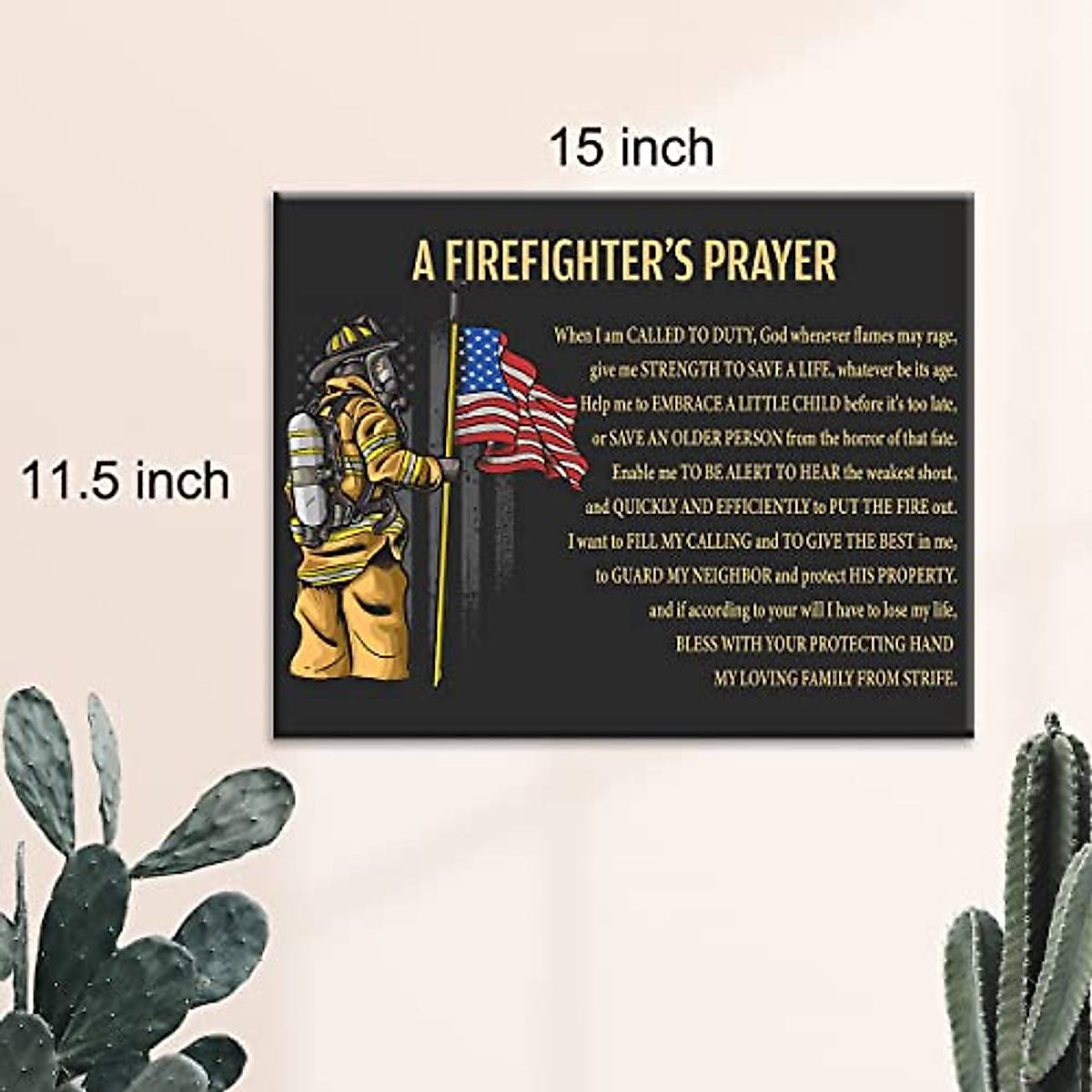 Motivational Art Wall Decor a Firefighter's Prayer Canvas Print Framed Firefighter Painting for Home Office Wall & Tabletop Decor