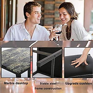 Payhere Modern Dining Kitchen Table -3 Piece Dining Set Faux Marble Rectangular Dining Table with Two Stools for Home or Hotel Dining Room, Kitchen or Bar Dark Brown