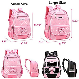 LANSHIYA 2Pcs Princess Bow Girls Backpack 2-Piece Elementary School Bag Kids School Travel Bag Set