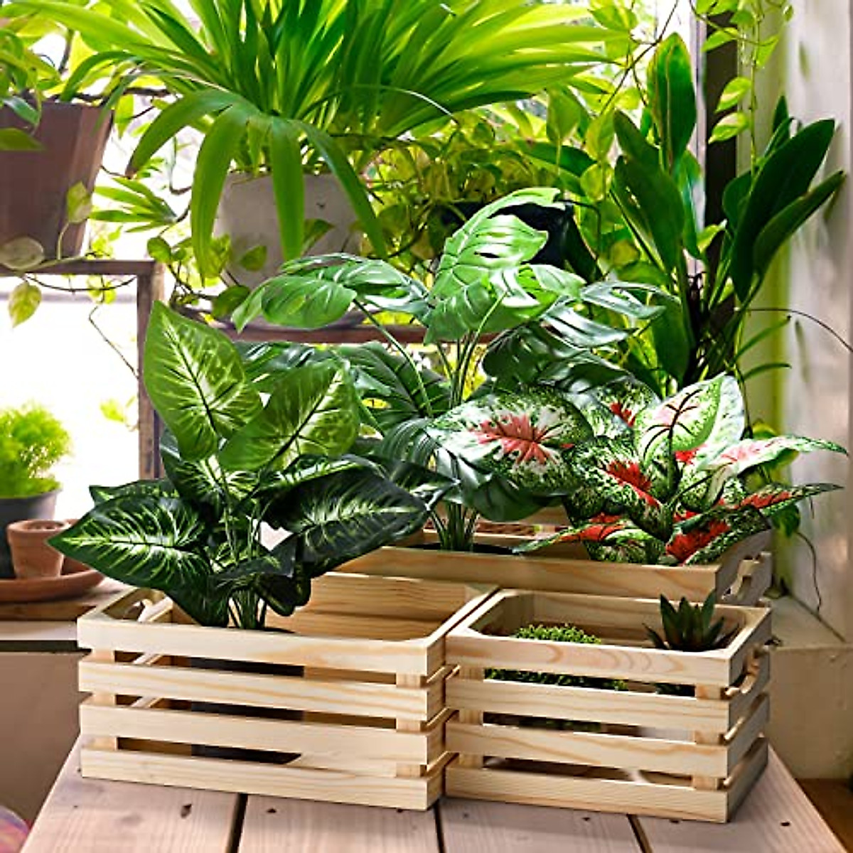 ZENFUN 3 Pack Wooden Nesting Crates with Handles, Decorative Hand Crafted Wood Box Nesting Crate Farmhouse Storage Basket Container for Display and Organization, Home Centerpieces