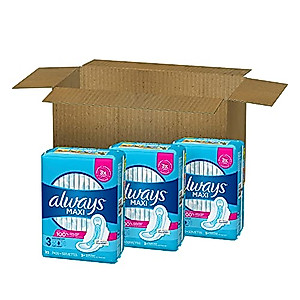 Always Maxi Feminine Pads For Women, Size 3 Extra Long Super Absorbency, Multipack, With Wings, Unscented, 33 Count x 3 Packs (99 Count total)