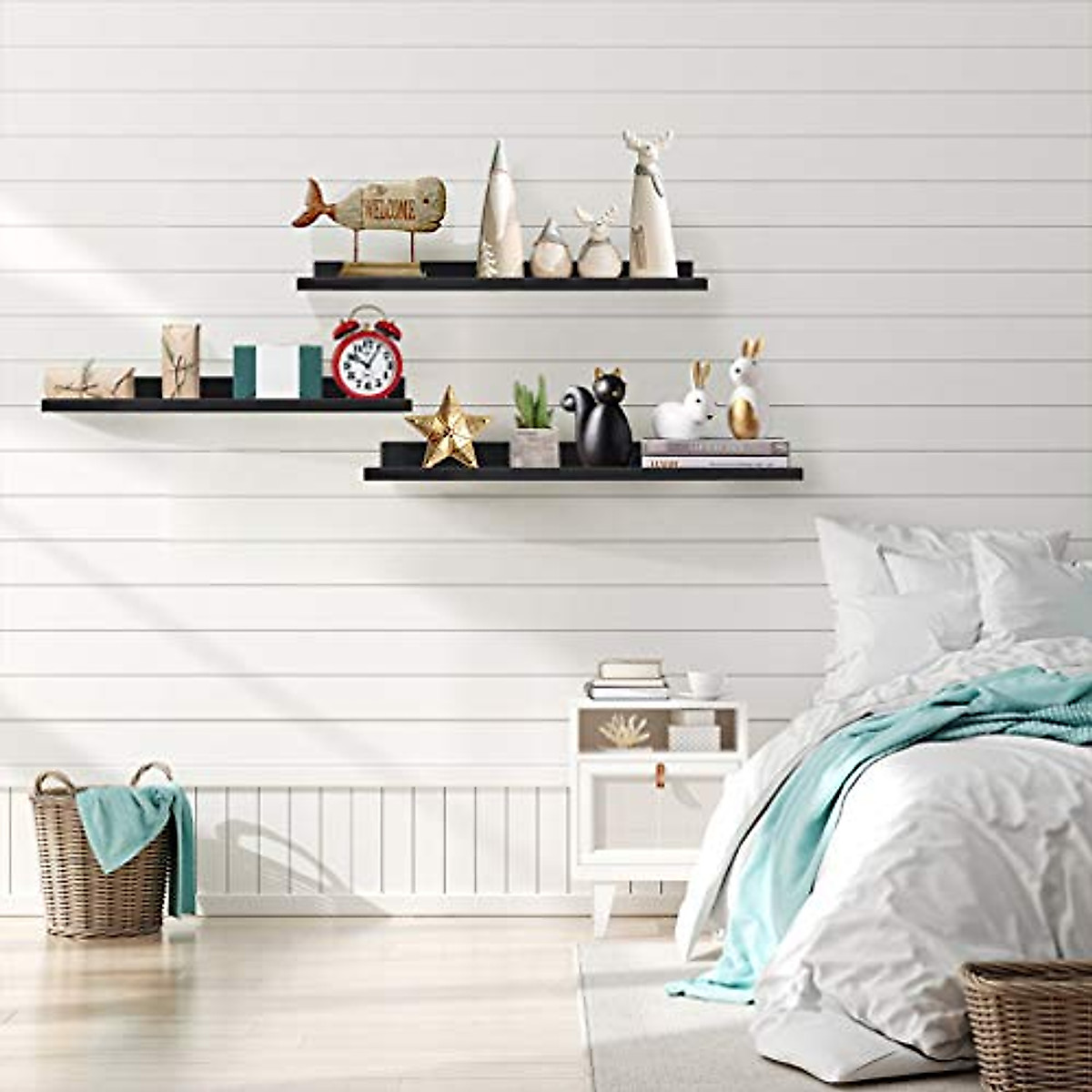 36 Inch Black Floating Wall Ledge Shelves Set of 3, Photo Picture Ledge Shelf with Lip for Office, Bedroom, Living Room, Kitchen