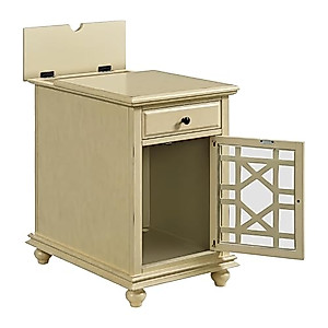Martin Svensson Home Elegant Chairside End Table with Power, Antique Cream White