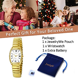 JewelryWe Women's Ultra Thin Easy Reader Watch with Elastic Strap, Golden/Silver Watch