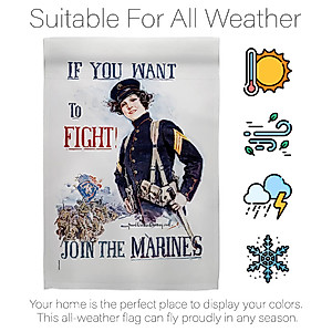 USBrotherhood Join Garden Flag Set Wall Holder Armed Forces Marine Corps USMC Semper Fi United State American Military Veteran Retire House Banner Small Yard Gift Double-Sided, Made in USA