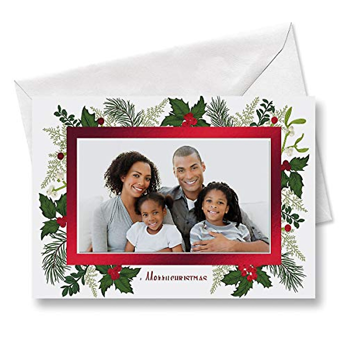 Current Deluxe Holly Christmas Card Photo Frames - Set of 18 Folded Cards, Holiday Card Value Pack, Fits 4 x 6-Inch Horizontal Photos, Envelopes Included