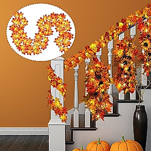3 Pack Thanksgiving Decorations Lighted Fall Garland, 30 Ft 60 LED Battery Operated Maple Leaves String Lights for Indoor Outdoor Autumn Harvest Party Halloween Thanksgiving Decoration