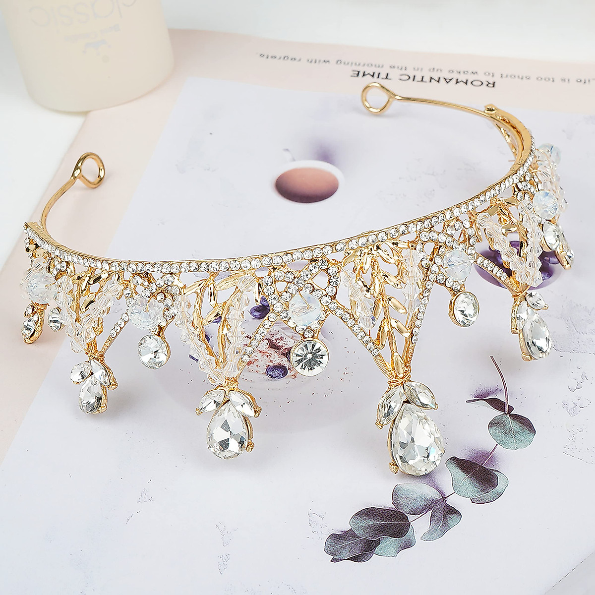 TOCESS Princess Crown and Tiara for Women Princess Gold Tiara Queen Costume Crystal Rhinestone Crown for Bride Bridal Girl Ladies Wedding Prom Birthday Festival Party, Ideal Gift for Women (Gold)