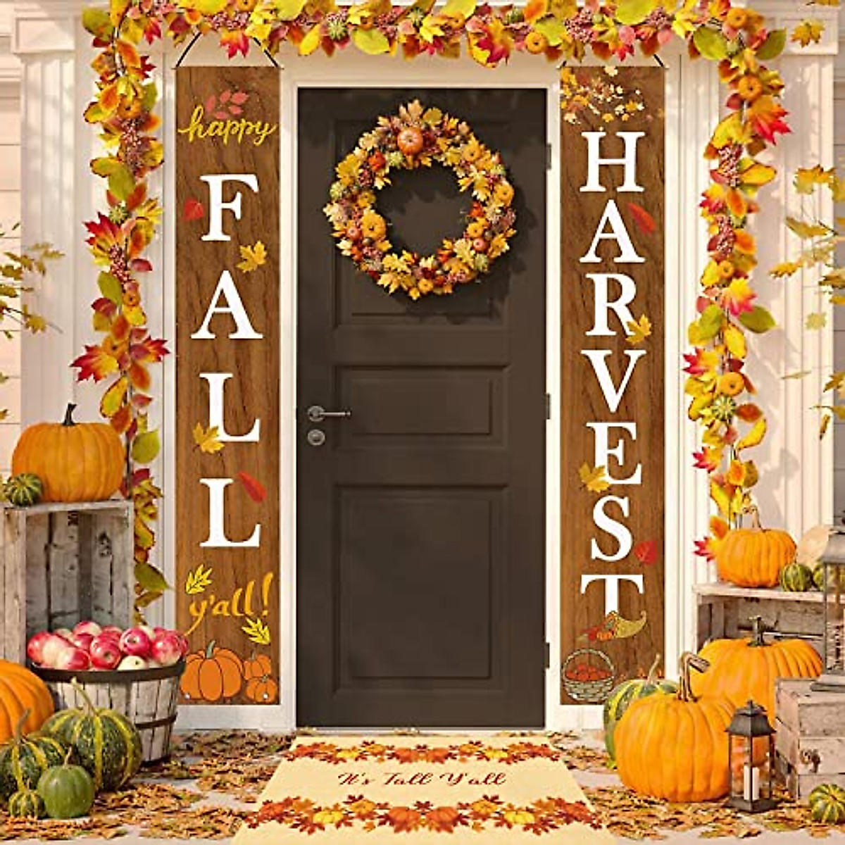Indoor Doormat Welcome Mat, Thanksgiving It's Fall Y'all Pumpkin Maple Leaf Orange Low Profile Floor Mat Non Slip Front Doormat Rugs for Entryway,Patio,High Traffic Areas, 16"x24"