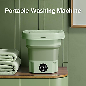Oivley Portable Mini Washing Machine Foldable, Mini Washer, 8L High Capacity Small Washer for Baby Clothes, Underwear or Small Items, Suitable for Apartment, Dormitories, Travel, Camping, RVs-Green