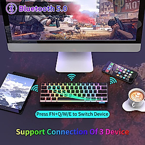 NACODEX Mini 60% Mechanical Gaming Keyboard - PBT Pudding Keycap Bluetooth 5.0 Rainbow Keyboard - 1000mAh Ultra-Compact Keyboard for Win/Mac/PC Gamer (Red Switch White)