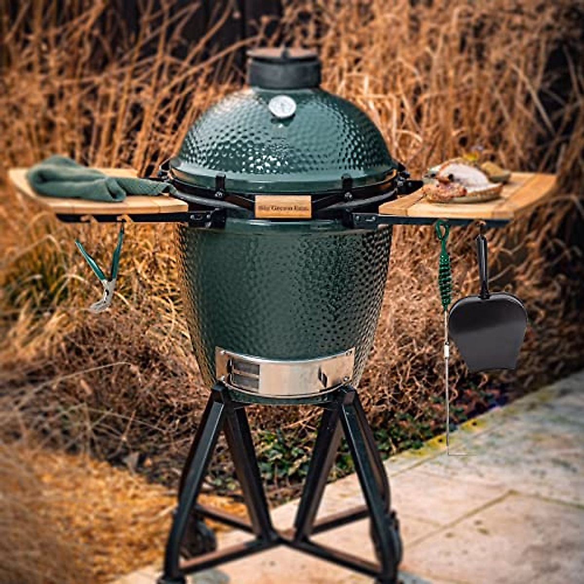 KAMaster Big Green Egg Ash Tool Set Accessories,Ash Pan+Ash Rake+Grill Grate Lifter Big Green Egg Parts,Kamado Grill Cleaning Tools for Big Green Egg,Kamado Grill Joe,Primo and Other Charcoal Grill