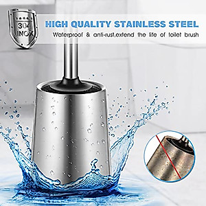 Toilet Bowl Brush Holder Set: Silicone Stainless Steel Deep Cleaning Toilet Cleaner Brush for Bathroom Restroom - Compact Modern Rv Toilet Scrubber Accessories with Caddy