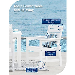 LAHAAP Outdoor Bench Set, Weatherproof Patio Furniture 3 Pieces Conversation Sets, Include Outdoor Bench + 2 Patio Chairs, for Garden Porch Lawn & Backyard (White)