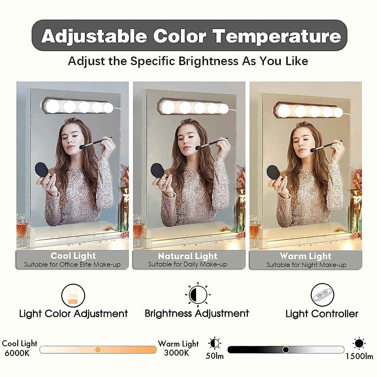 HELOIE Makeup Light,Portable Led Vanity Lights with 3 Colors Lighting Mode Adjustable & Dimmable for Vanity Table Dressing Room Mirror