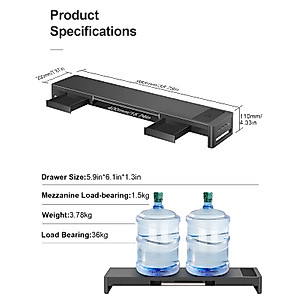 meatanty Dual Monitor Stand Riser with 2 Drawers,4 USB Ports and Charging Pad,Metal Monitor Stand for 2 Monitors Supports Transfer Data and Charging,Desk Organizer for PC,iMac(38.7 inches)