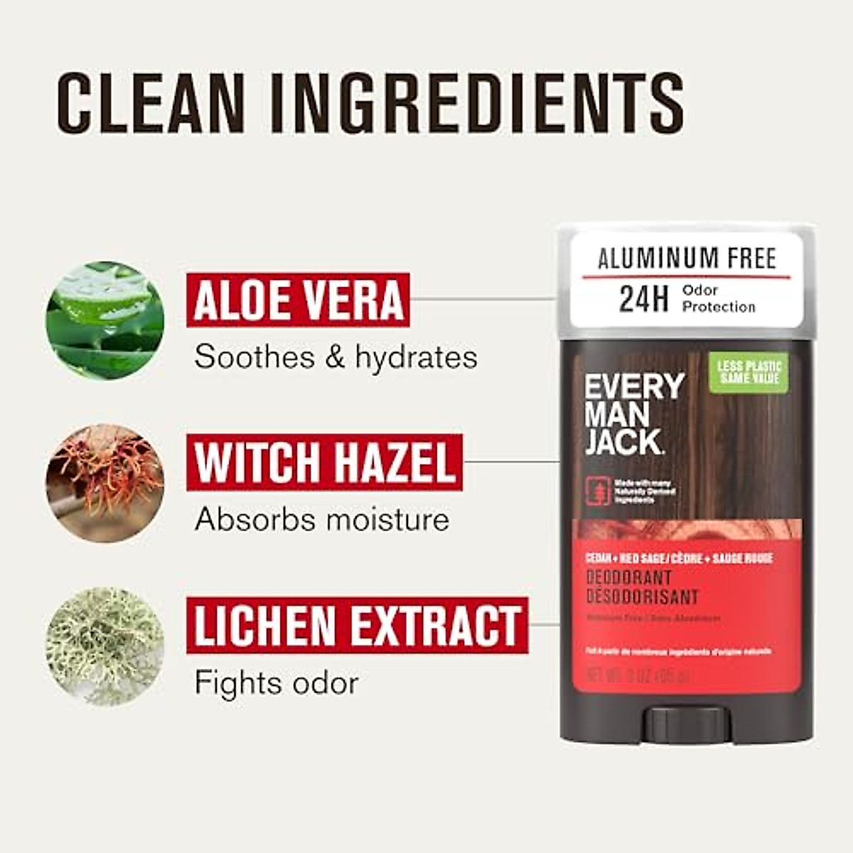 Every Man Jack Cedar + Red Sage Men’s Deodorant - Aluminum Free Deodorant - 24-Hour Odor Protection w/Naturally Derived Ingredients - 3oz (2 Pack)