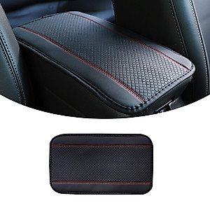 Hawyet 1 PC Car Center Console Armrest Cover Pad, 12.5In x 7.4In Fiber Leather Embossing Center Console Armrest Protector, Universal Waterproof Armrest Box Mat (Red & Black)